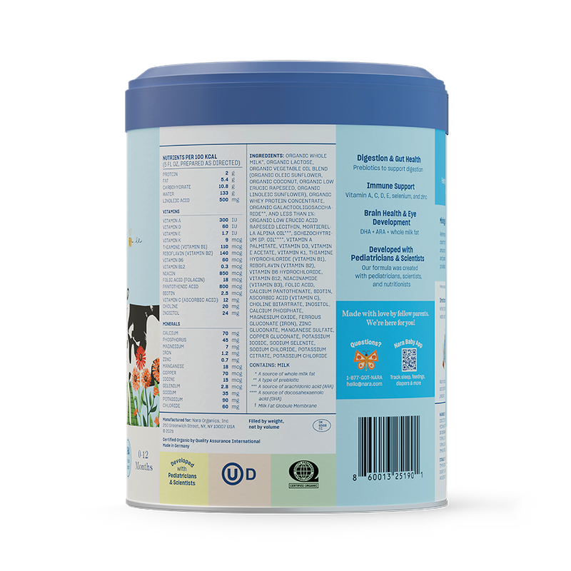 Organic Whole Milk Infant Formula – Full size cans – Nara Organics