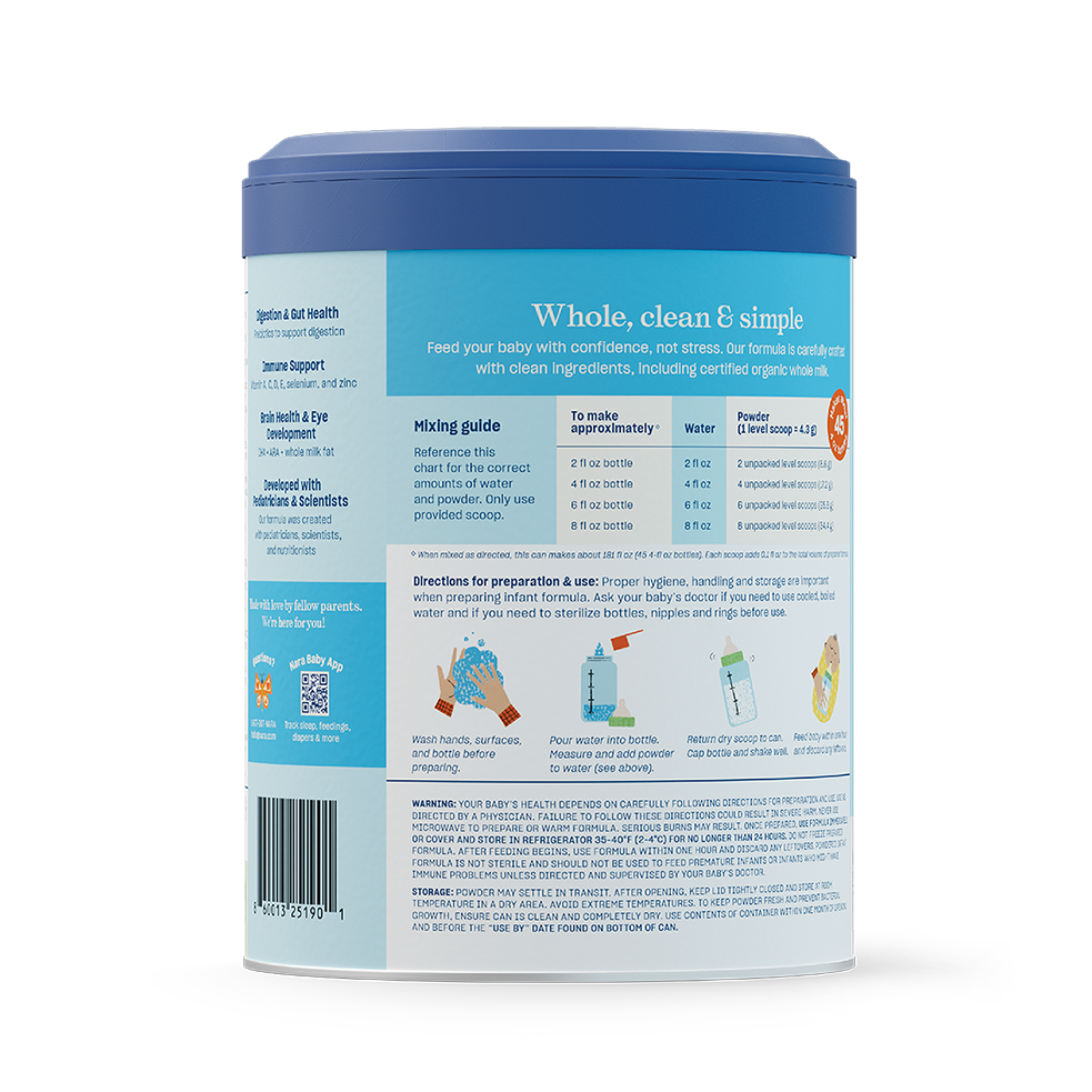 Organic Whole Milk Infant Formula – Full size cans – Nara Organics
